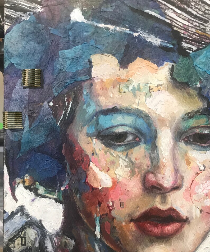 Contemporary Portrait on Archival Paper Sadie in Blue 11x14 Signed and ...