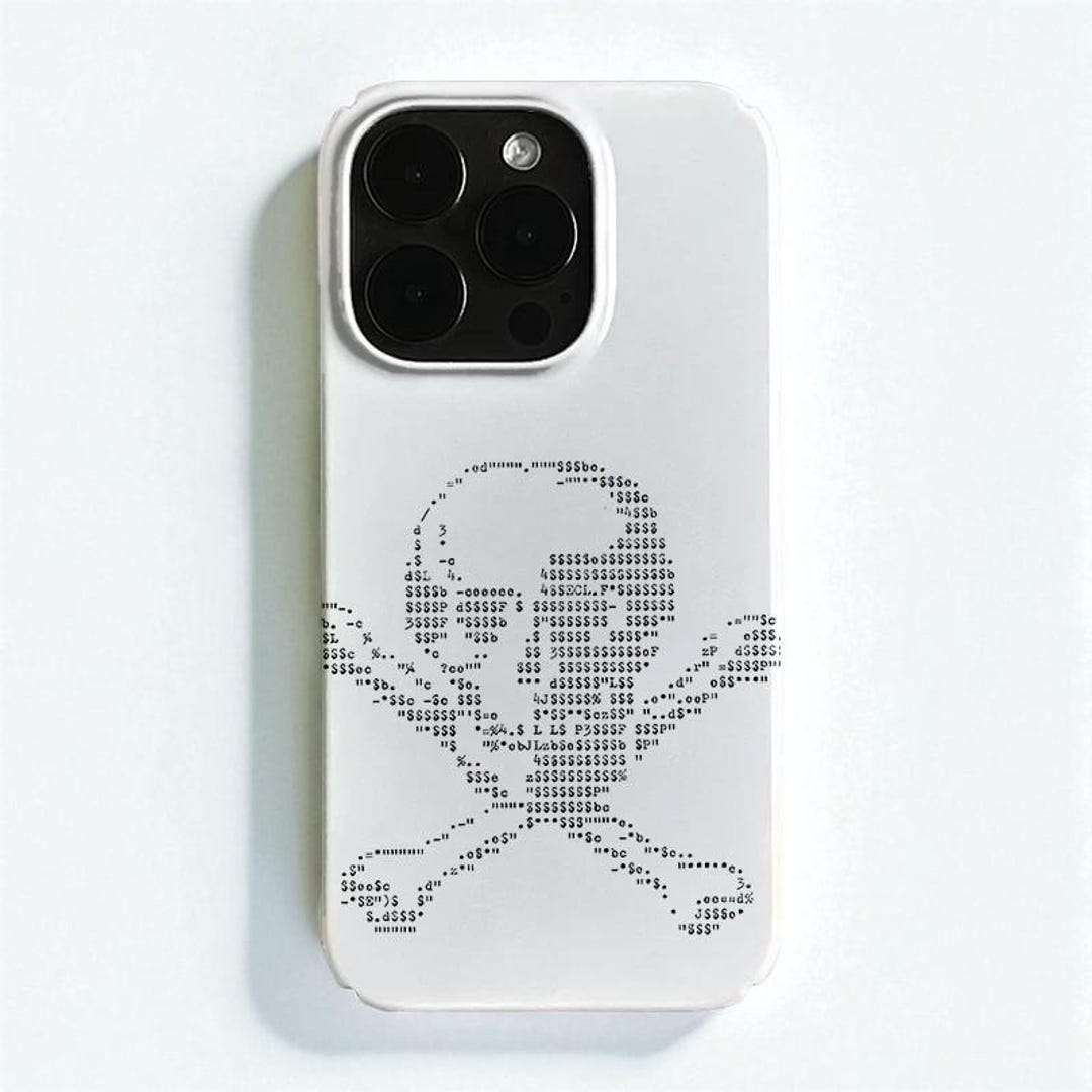 White Phone Case, ASCII Pixel Art Punk iPhone Cover, Y2K Cyber Aesthetic Edgy Case, Techcore ...