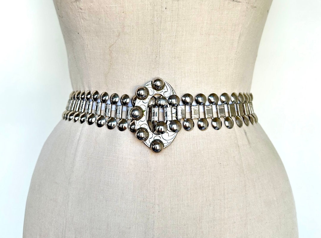 Vintage 1960s Deadstock Silver Metal Links Wide Belt Adjustable up to ...