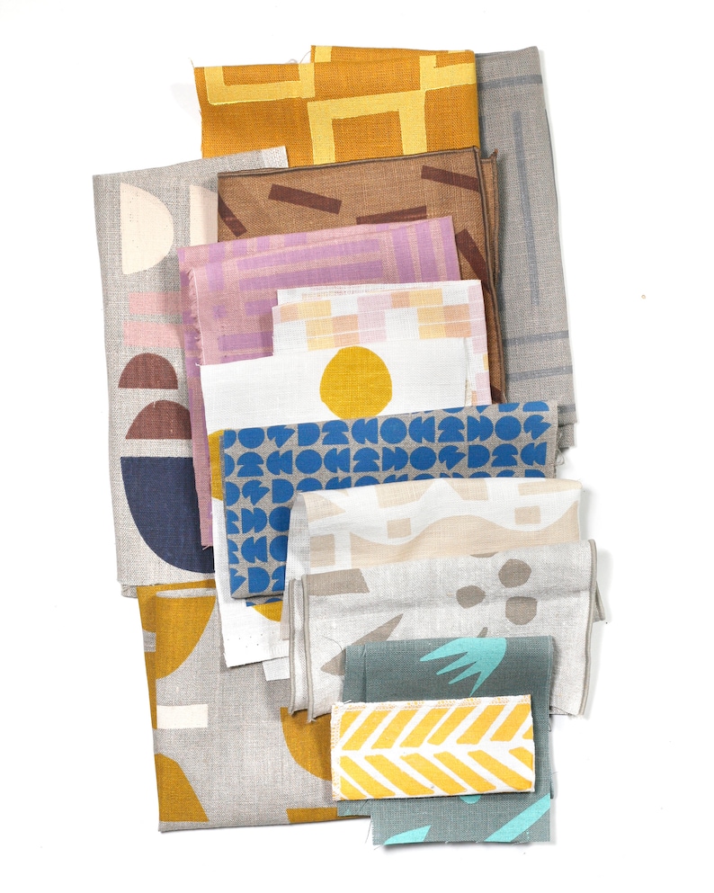 Hand-printed Jumbo Linen Fabric Scrap Pack – Eco-friendly Textile for ...