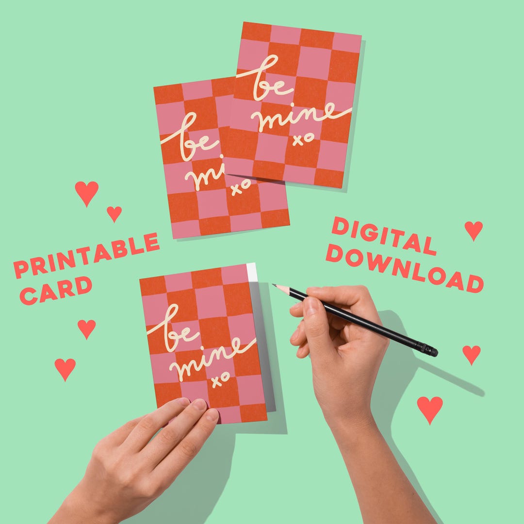 Printable Valentine’s Day Card | Digital Love Card | Cute Checkerboard ...
