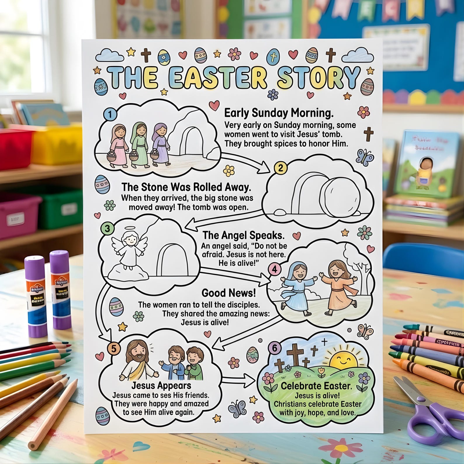 Printable Easter Story Coloring Page | Holy Week Timeline Worksheet ...