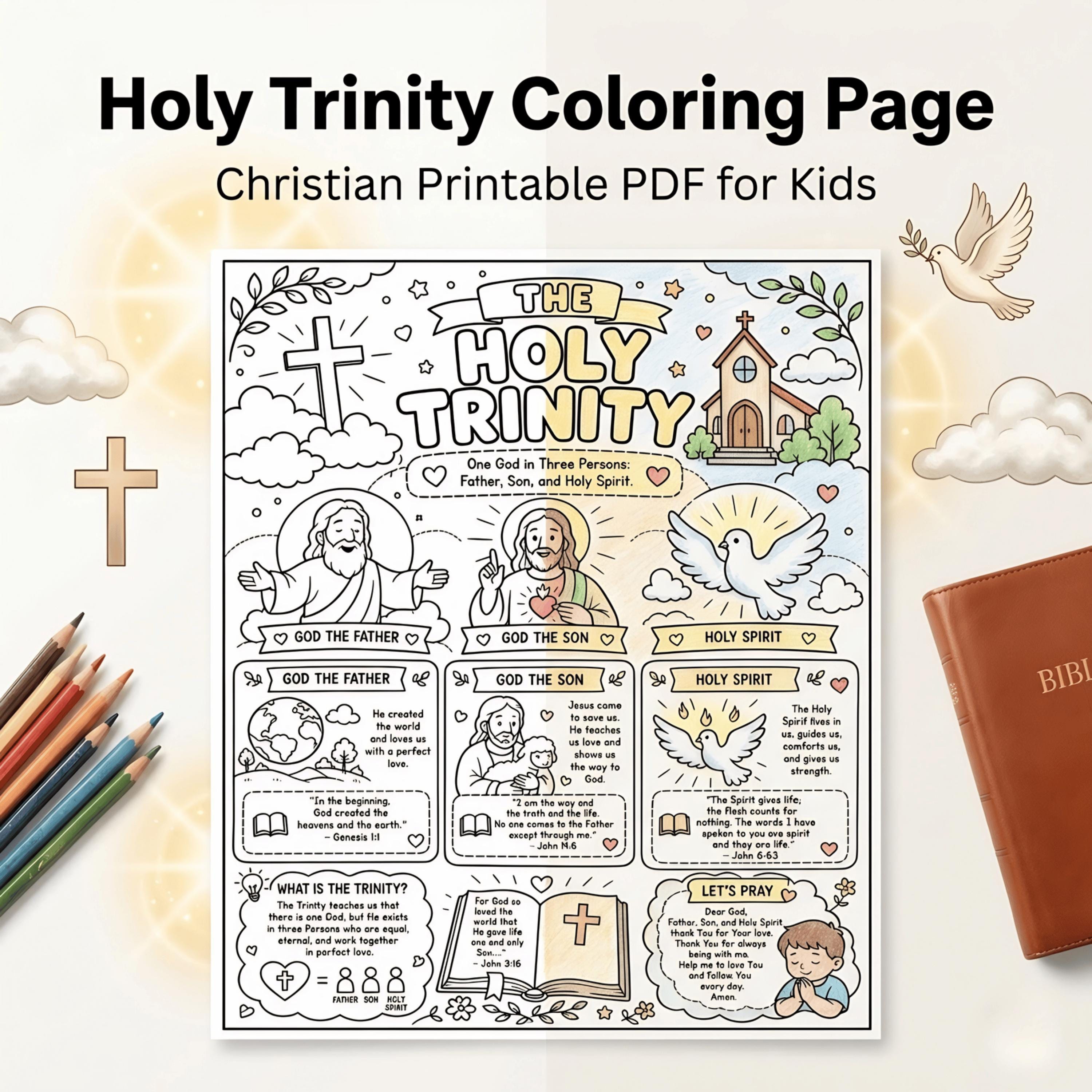 Holy Trinity Coloring Page Printable PDF for Kids, Christian Sunday ...