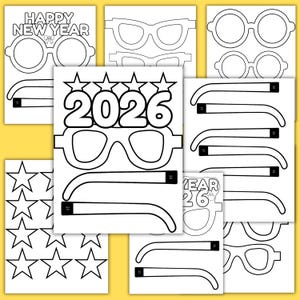 New Year 2026 Glasses Craft Printable, DIY New Year Glasses Template ...