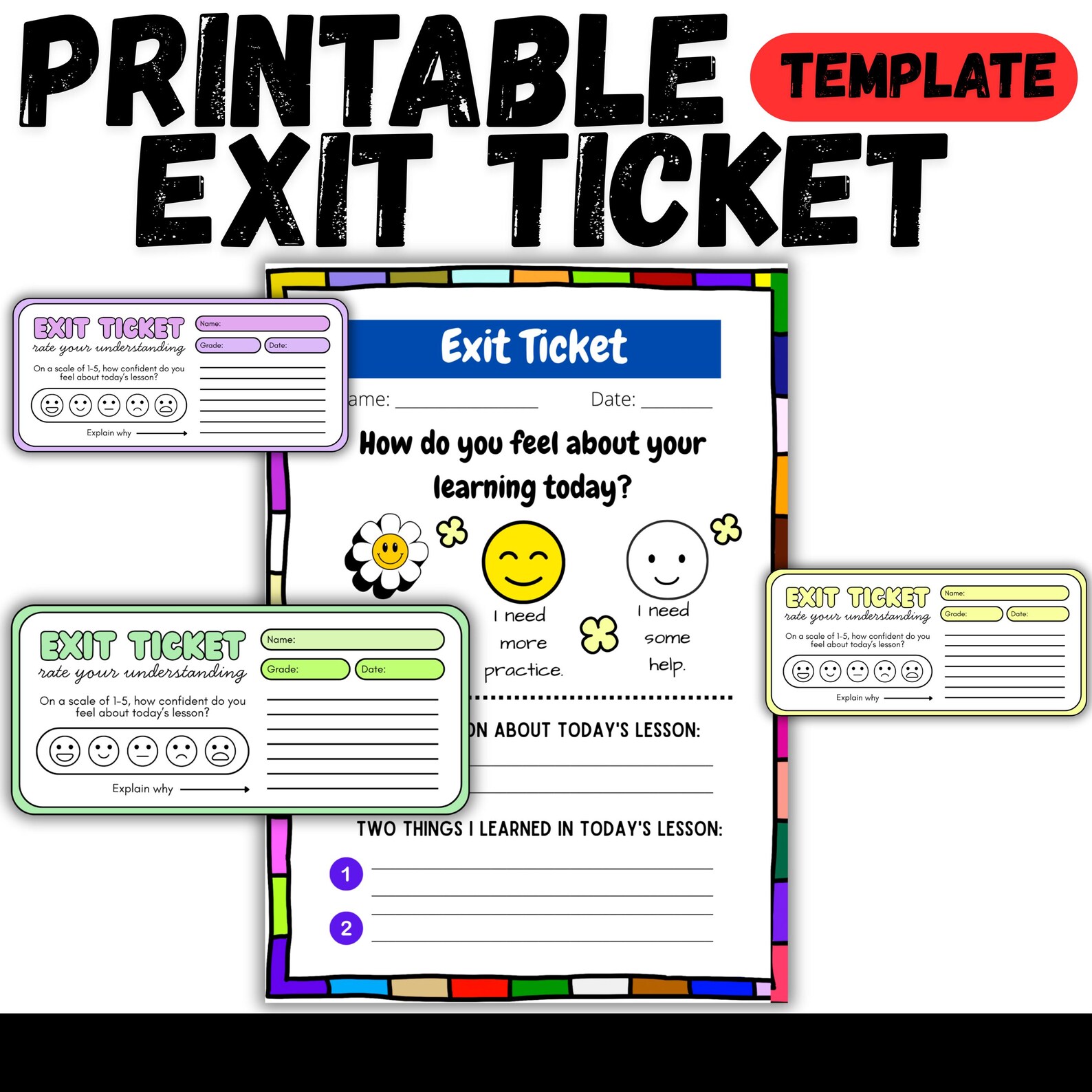 Printable Exit Ticket Template for Teachers | Student Reflection ...