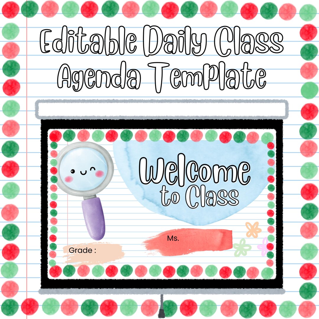 Editable Daily Class Agenda Template | Watercolor Teacher Slides ...