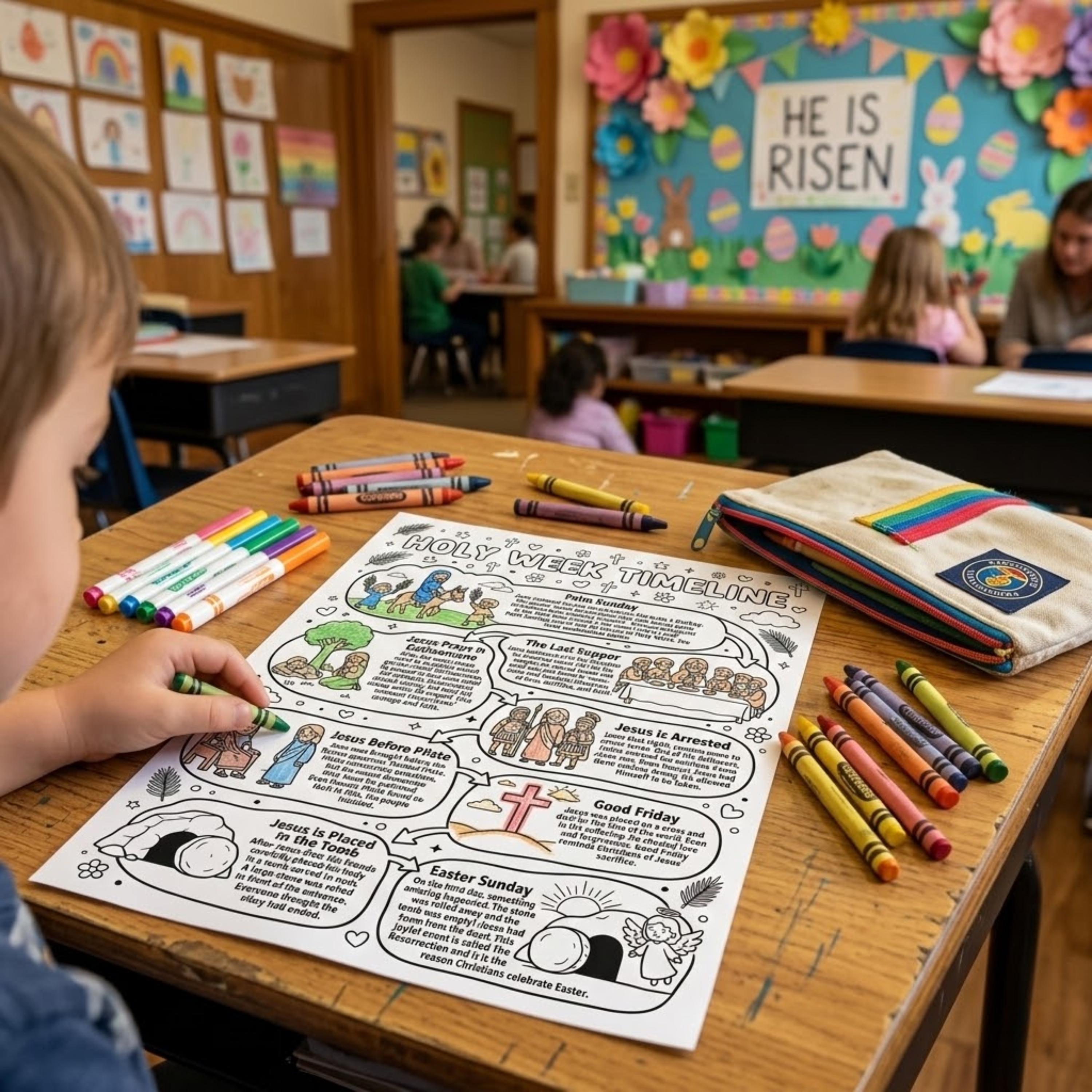 Printable Religious Easter Coloring Pages & Holy Week Timeline ...
