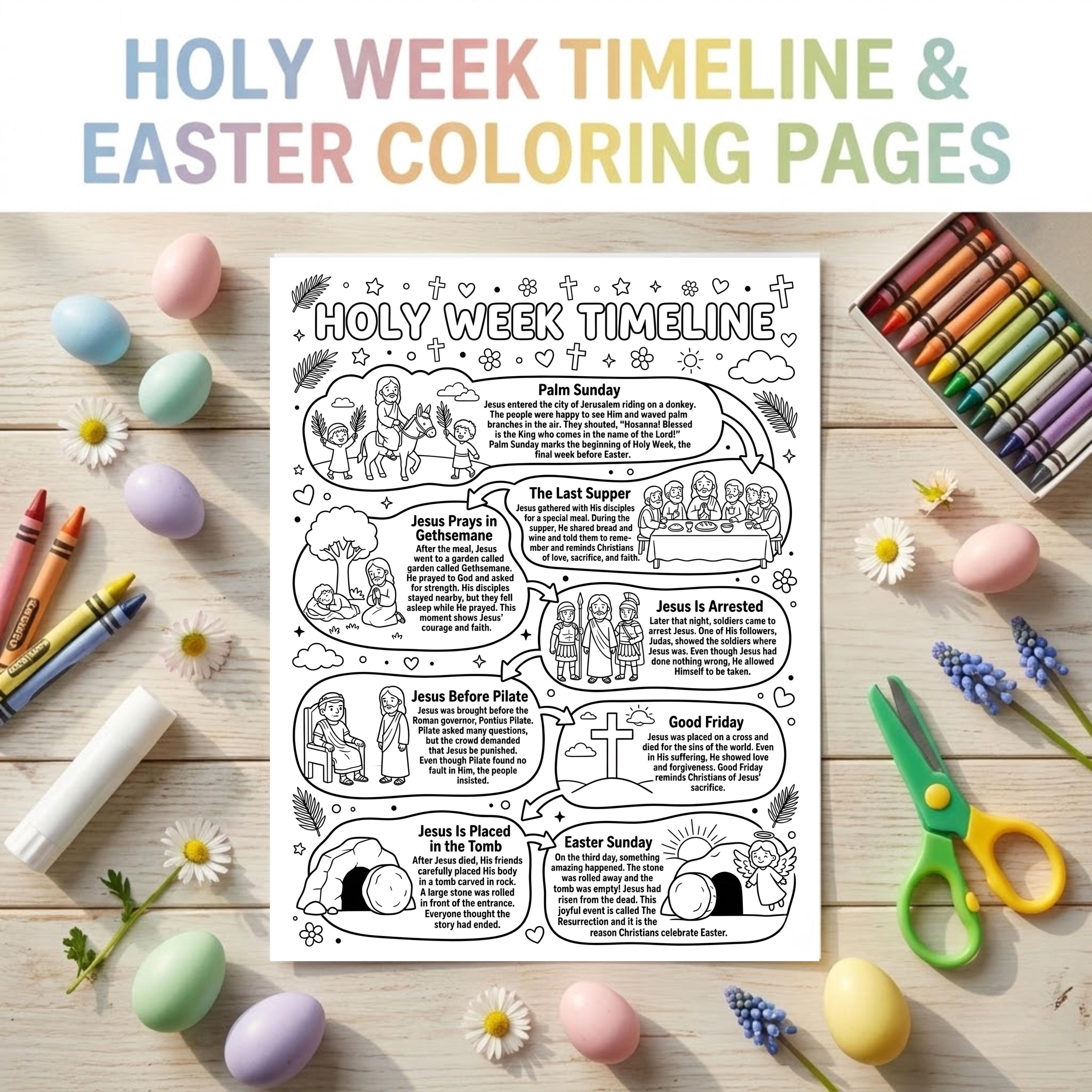 Printable Religious Easter Coloring Pages & Holy Week Timeline ...