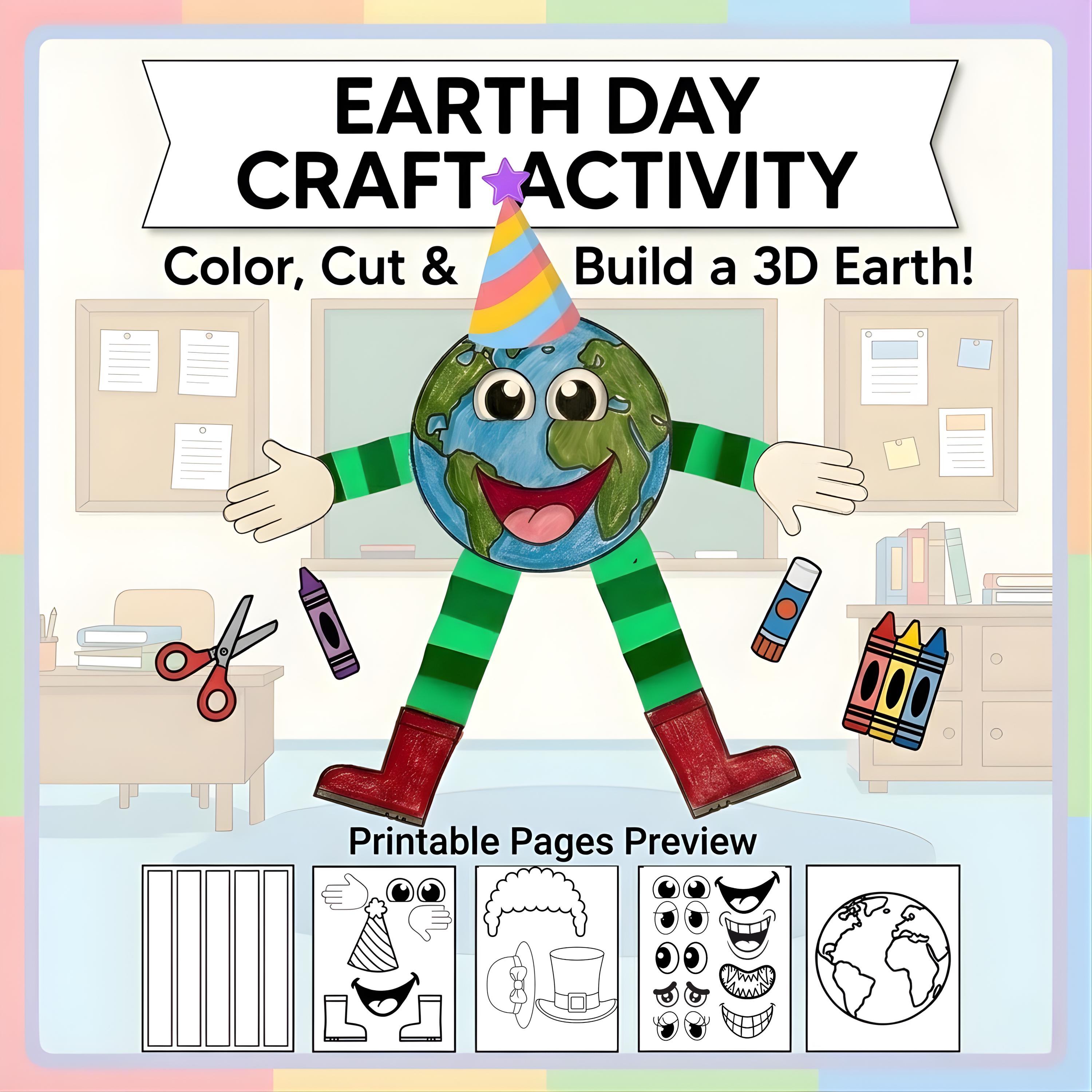 Earth Day Craft Printable PDF | Earth Man Craft | Kids Cut and Paste ...