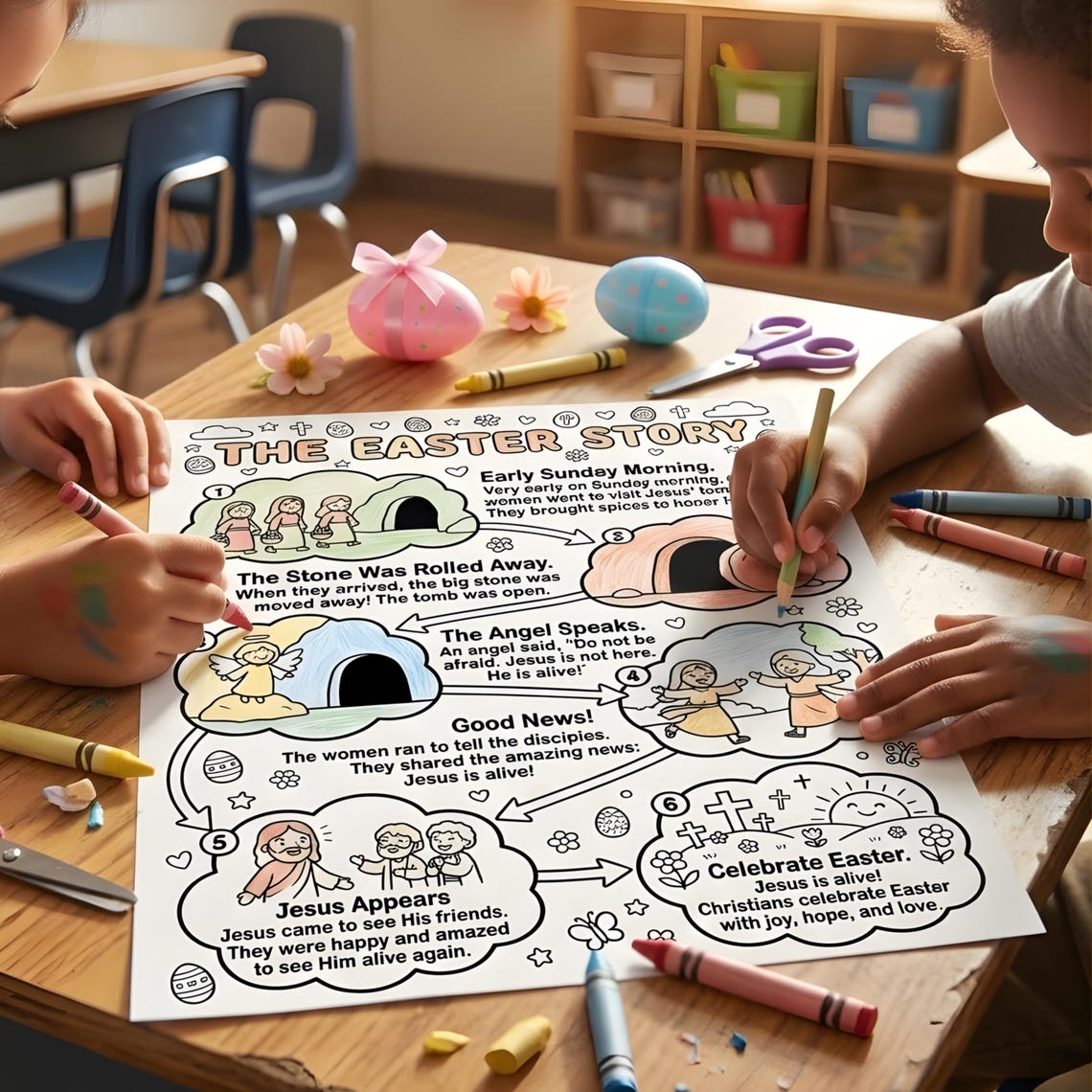Printable Easter Story Coloring Page | Holy Week Timeline Worksheet ...