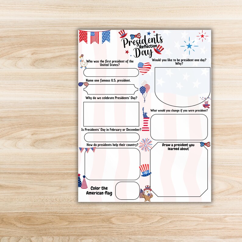 Presidents Day Printable for Kids |US History Reflection Worksheet ...