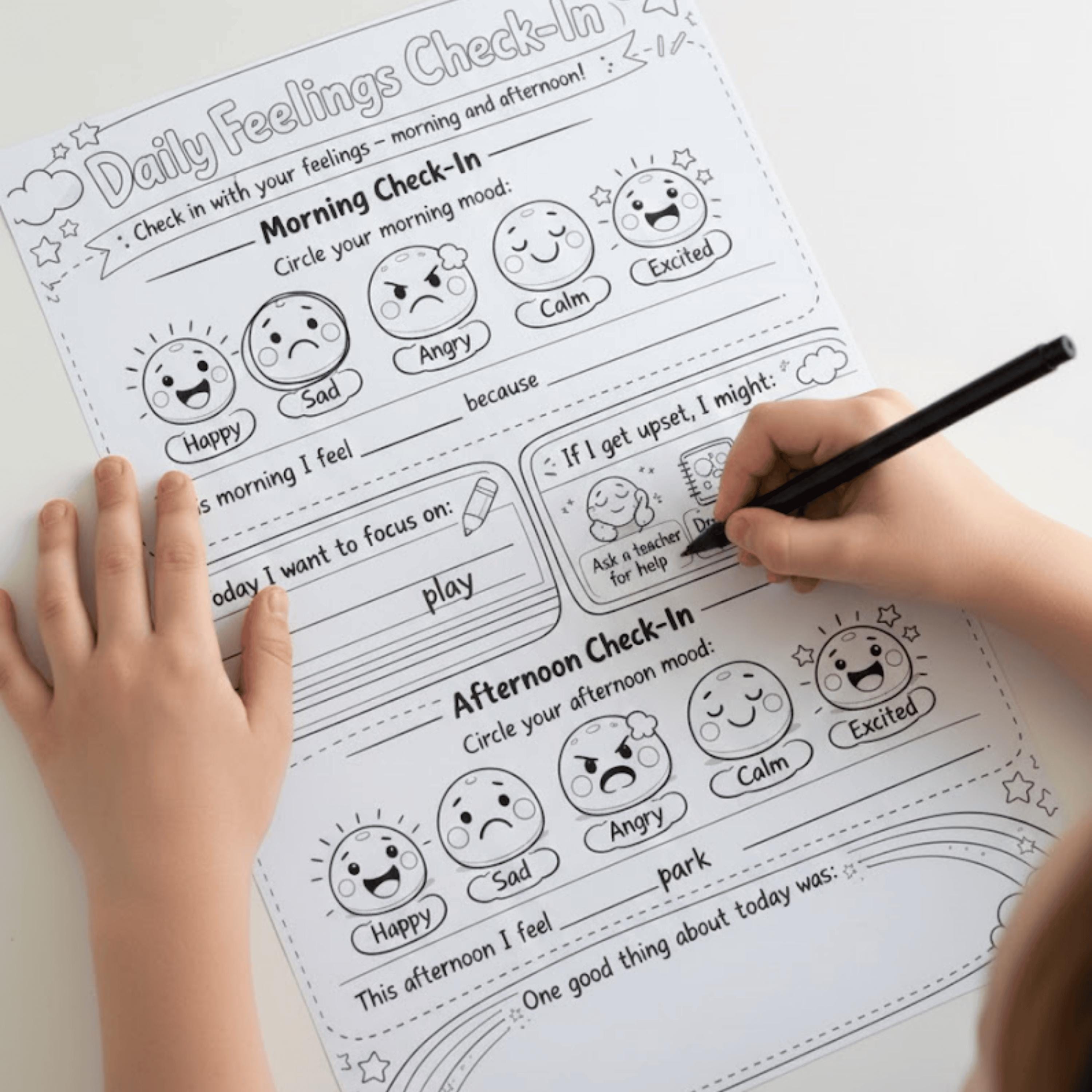 Daily Feelings Check-in Worksheet for Kids | Morning SEL Emotions Sheet ...