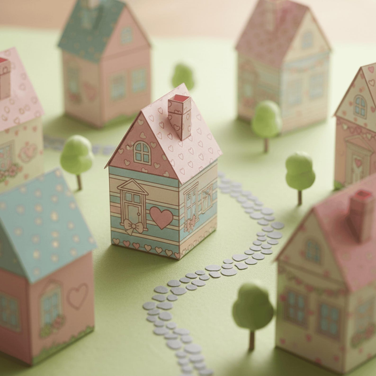 Valentine Village 3D Craft Printable | Build a Love Town With 4 Houses ...