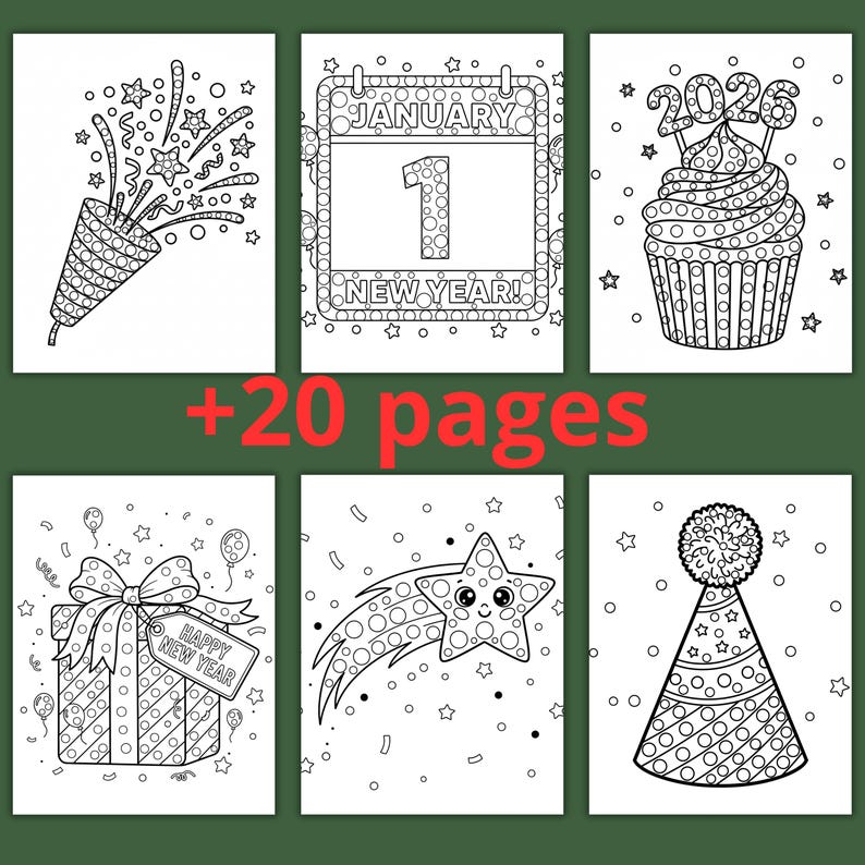New Year 2026 Dot Art Coloring Pages for Kids | 20 Printable Dot Marker ...