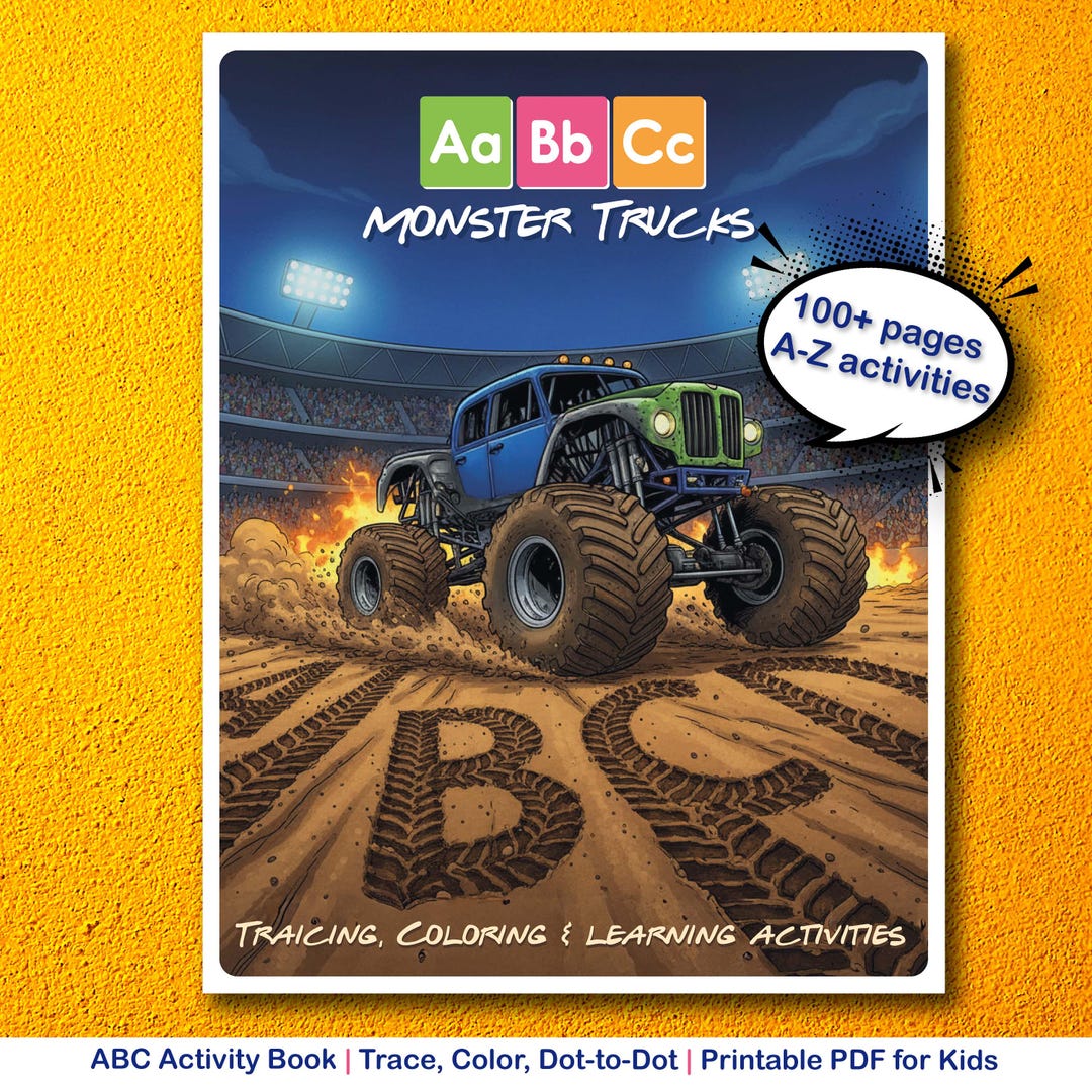 Monster Truck ABC Learning Book Digital for Kids | Trace, Color & Dot ...