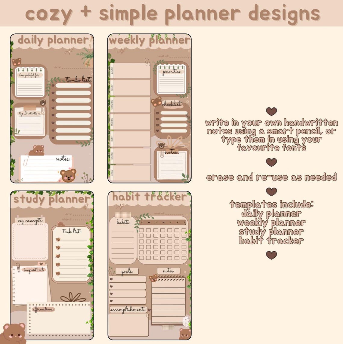 Cute Cozy Aesthetic Digital Planner: Daily, Weekly, Study, Habit ...