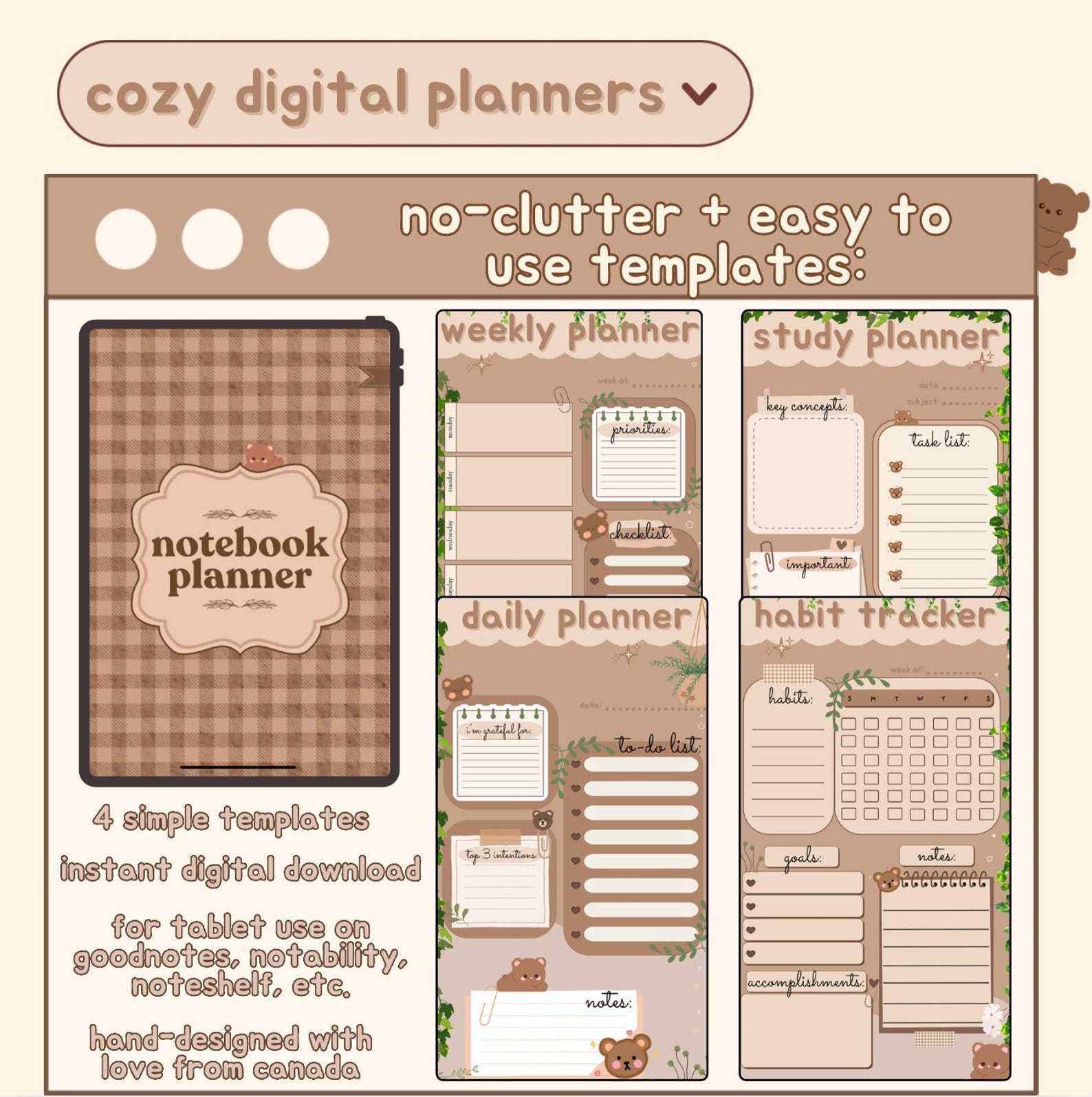 Cute Cozy Aesthetic Digital Planner: Daily, Weekly, Study, Habit ...