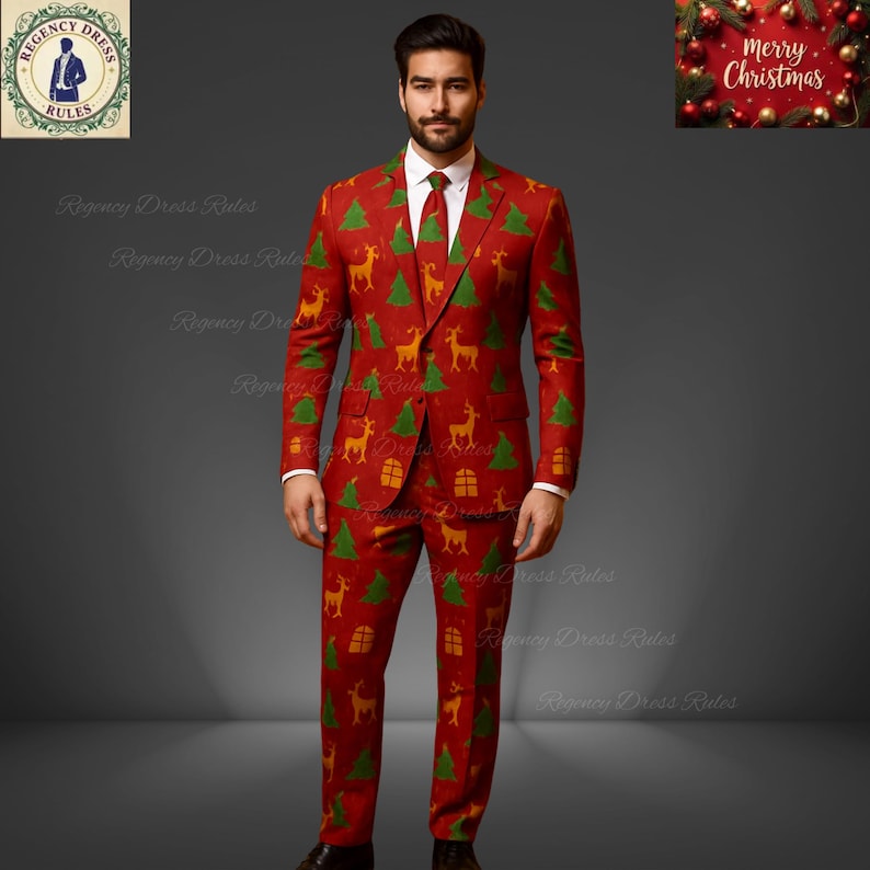 Red Christmas Suit Set | Reindeer & Tree Pattern, Made to Measure - Etsy