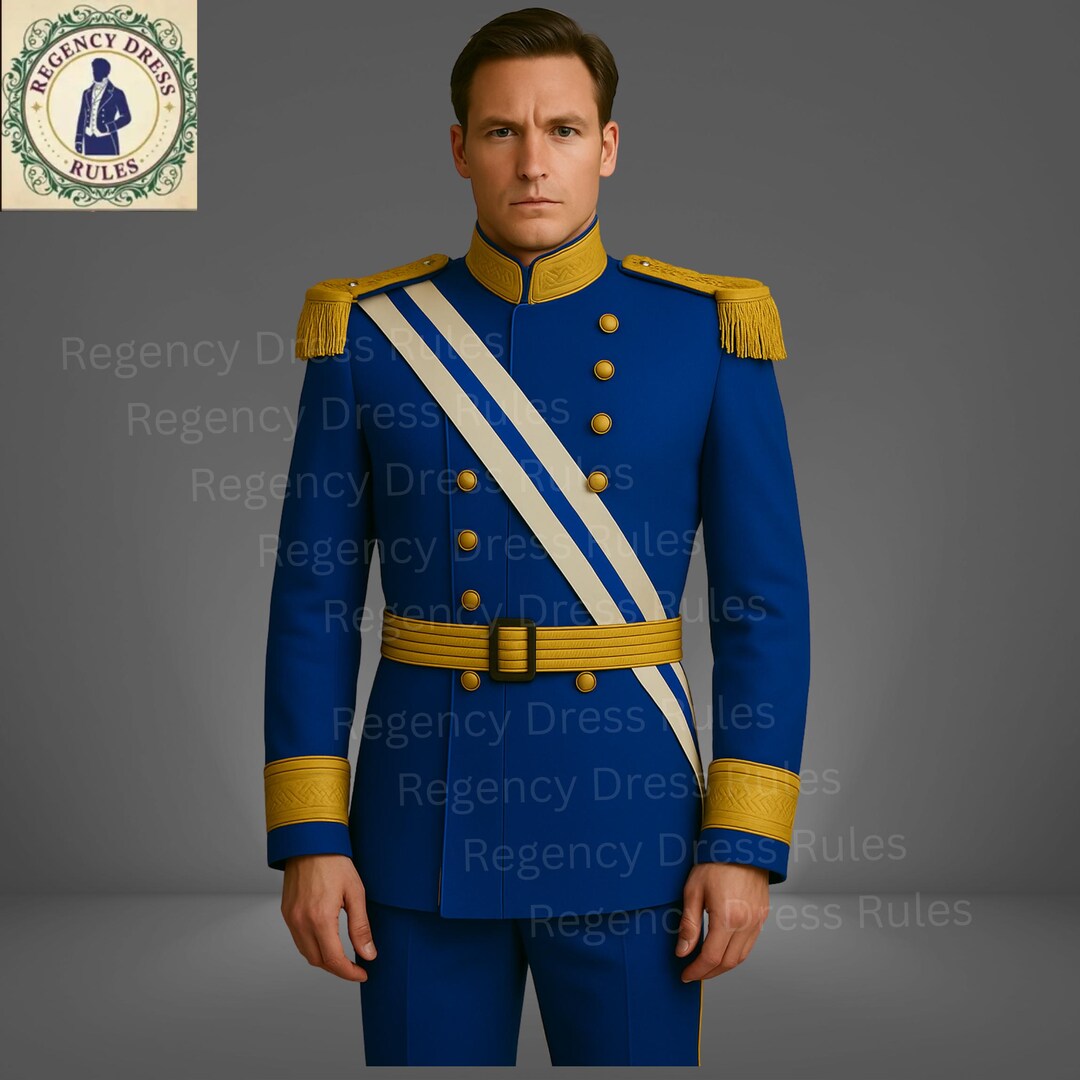 Royal Regency Officer Tailcoat Suit – Blue & Gold Braided Uniform ...