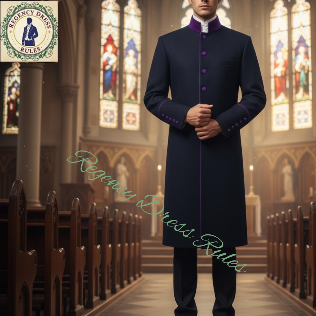 Handmade Black & Royal Purple Clergy Frock Jacket - Roman Priest Coat ...