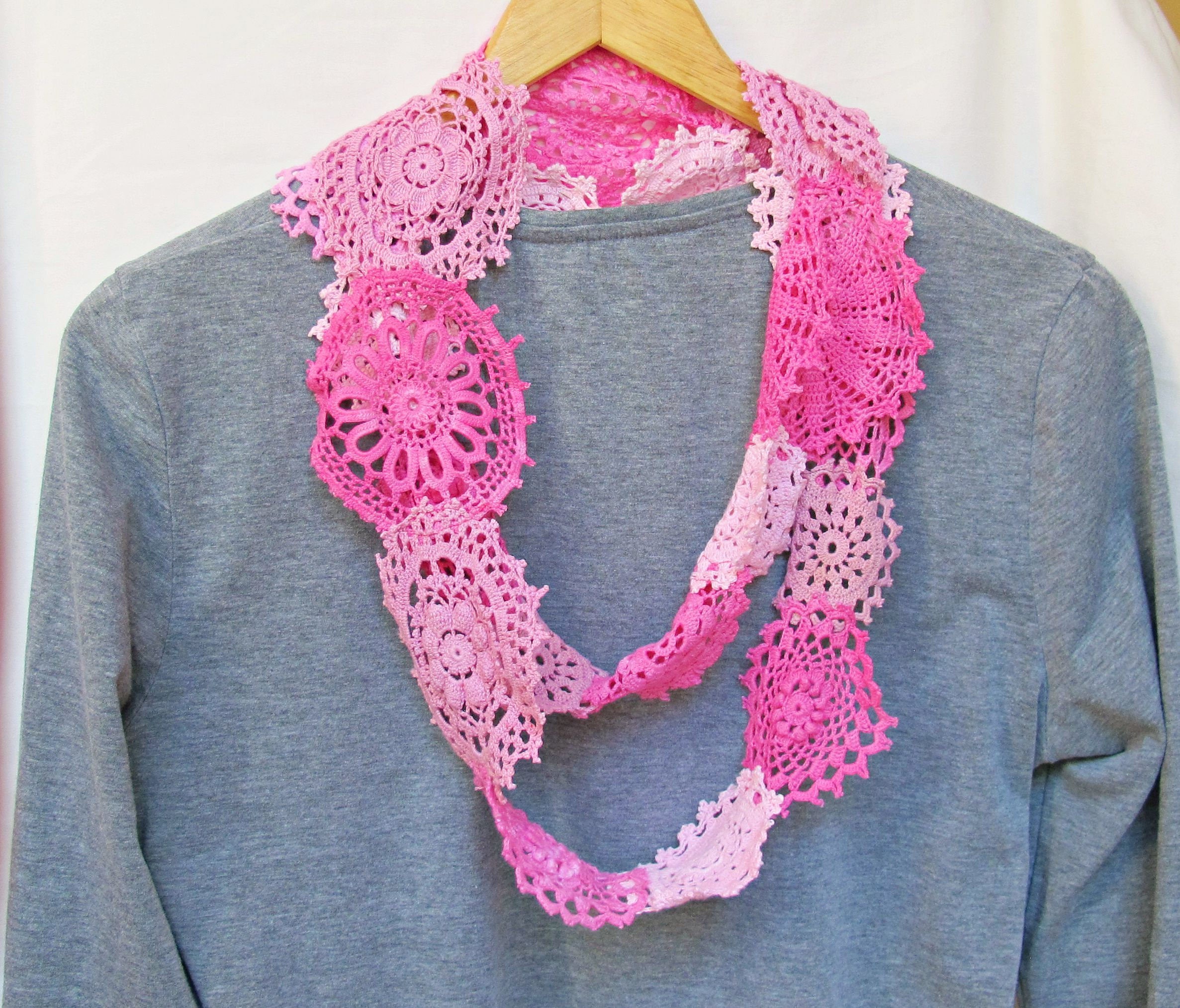 Boho Clothing Scarf for Women Romantic Pink Doilies Upcycled - Etsy
