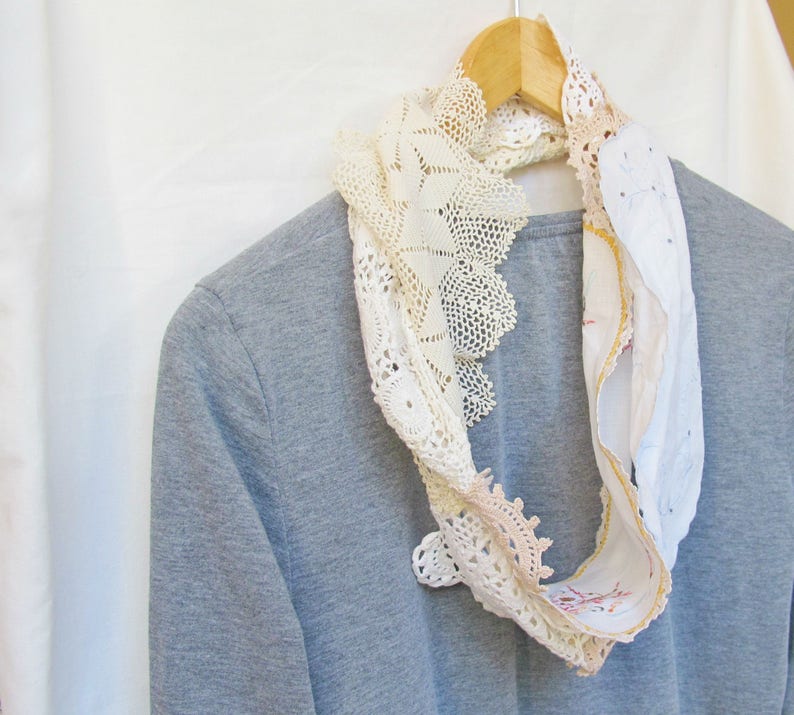 Boho Clothing Doily Scarf Infinity Shabby Chic Rustic Bohemian Folk ...