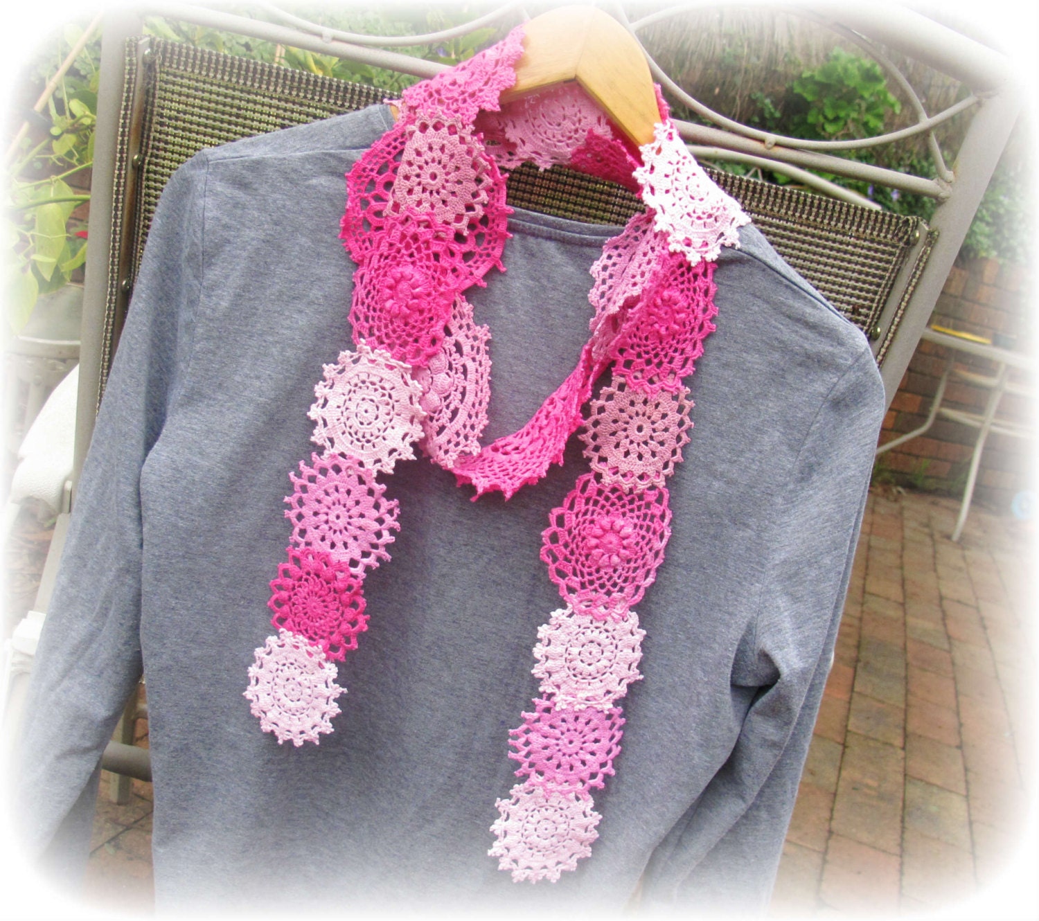 Boho Clothing Scarf for Women Romantic Pink Doilies Upcycled - Etsy