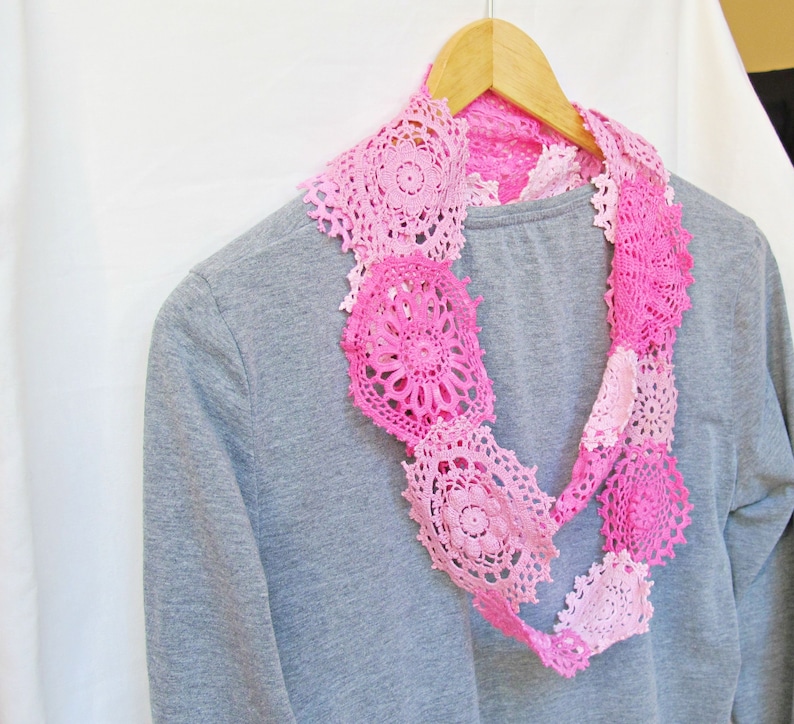 Boho Clothing Scarf for Women Romantic Pink Doilies Upcycled - Etsy