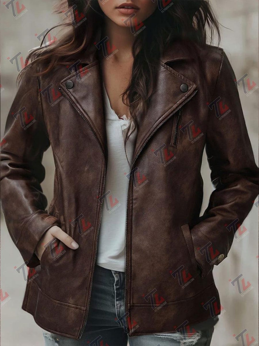 Women's Lapel Vintage Jacket Gift for Her Brown Cowhide Leather Jacket ...