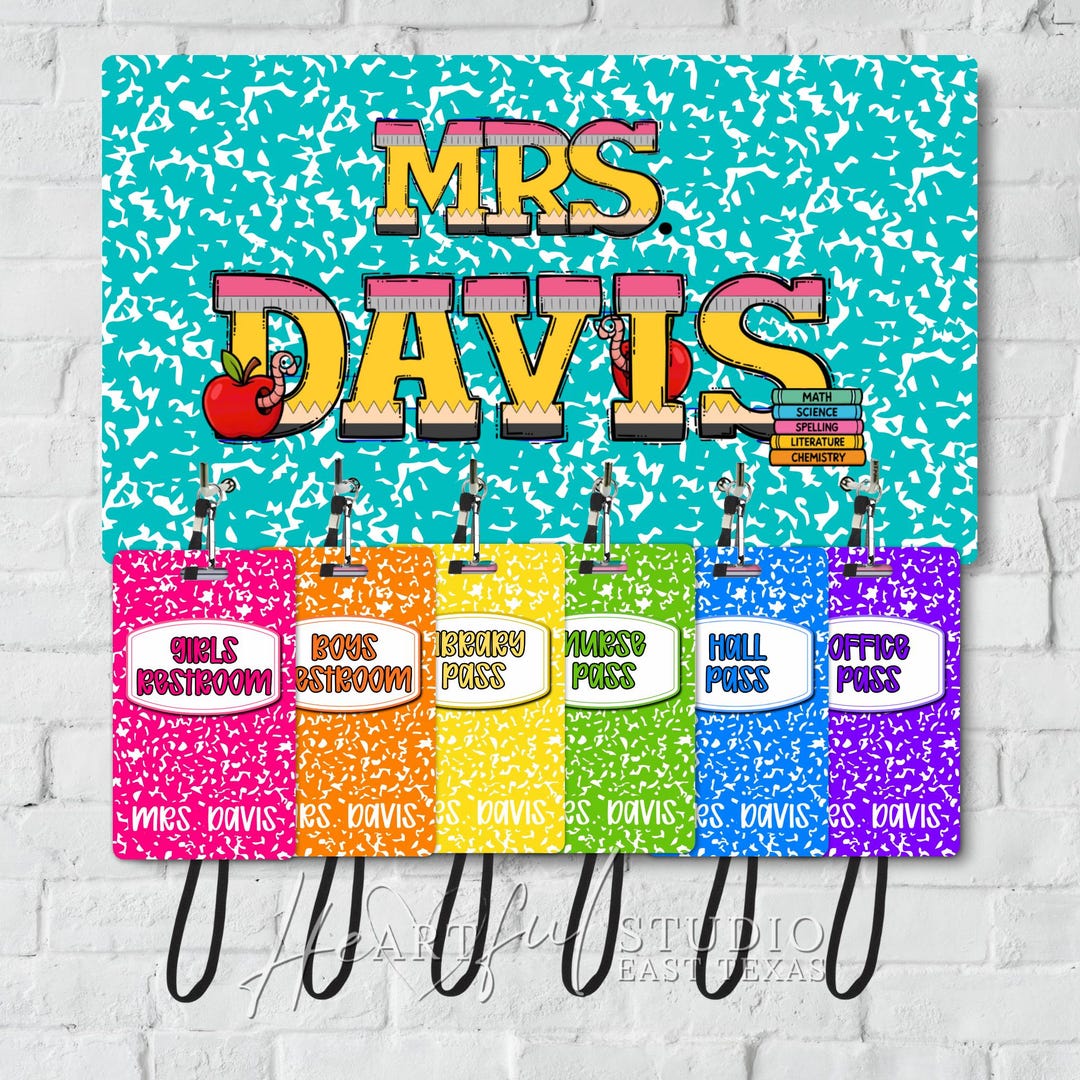 Personalized Composition Hall Pass Set: Vibrant Classroom Decor - Etsy