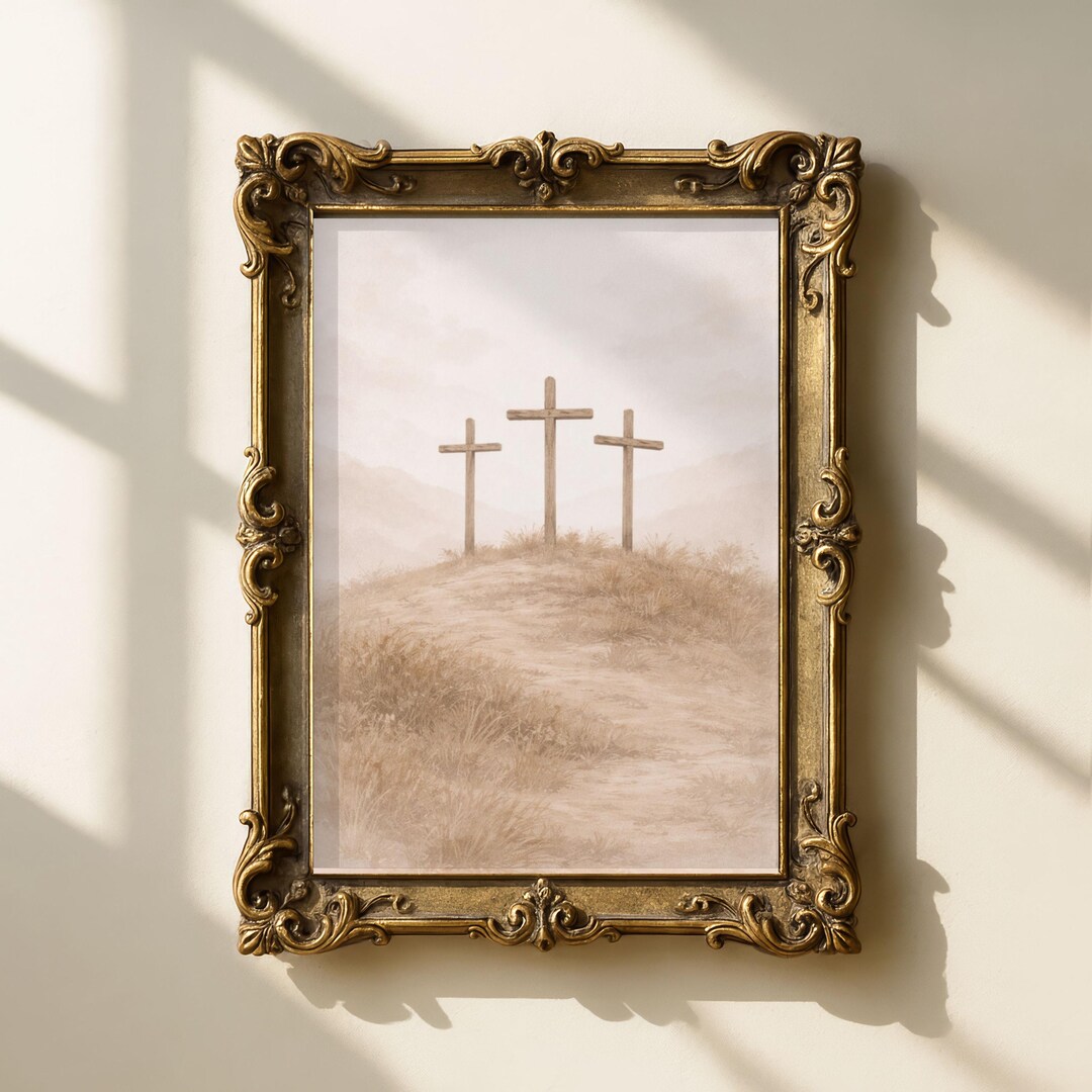 Three Crosses Print, Sacred Hill Calvary, Christian Wall Art (digital ...