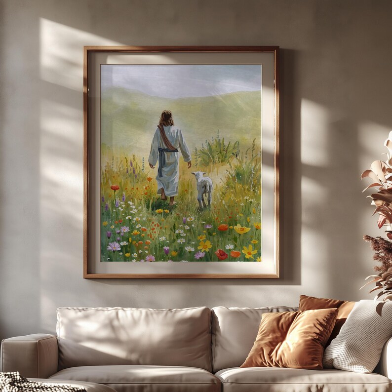 Jesus With Lamb Wall Art, Christian Faith Landscape (digital Download ...