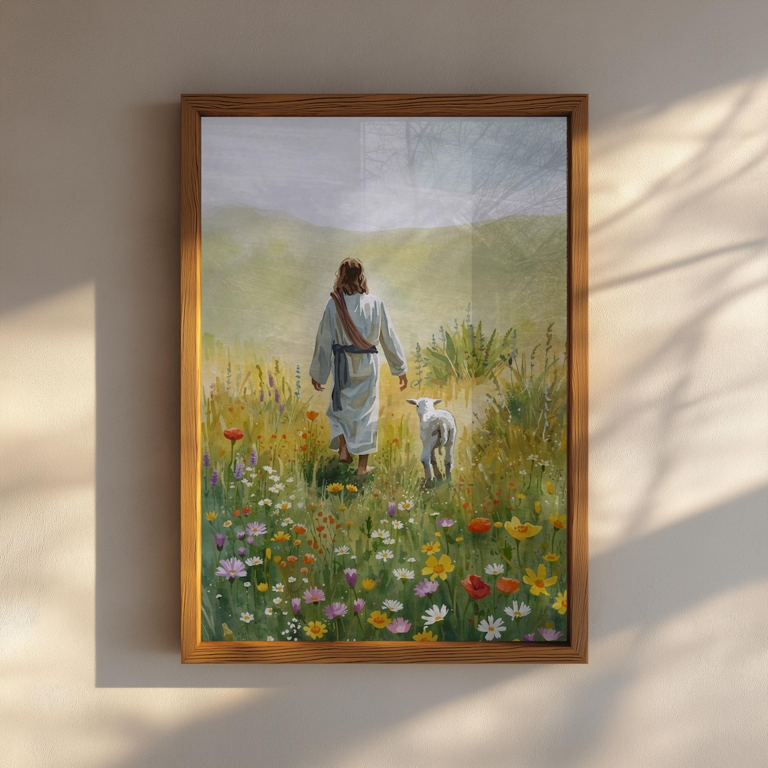 Jesus With Lamb Wall Art, Christian Faith Landscape (digital Download ...