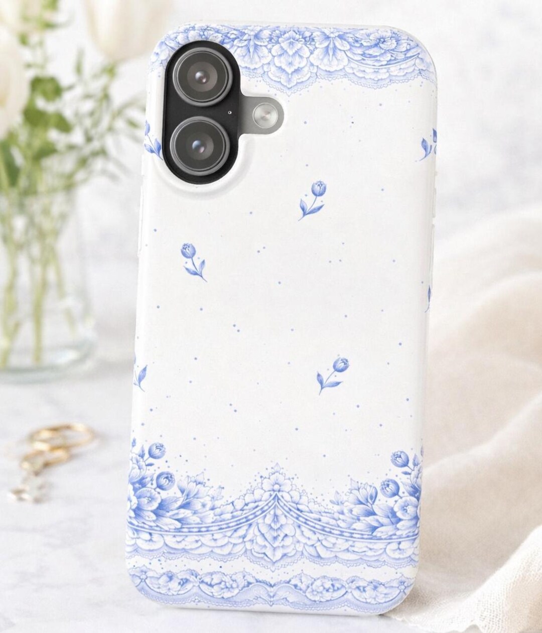 Minimal Delft Blue Floral Phone Case | Dutch Lace Aesthetic | Blue and ...