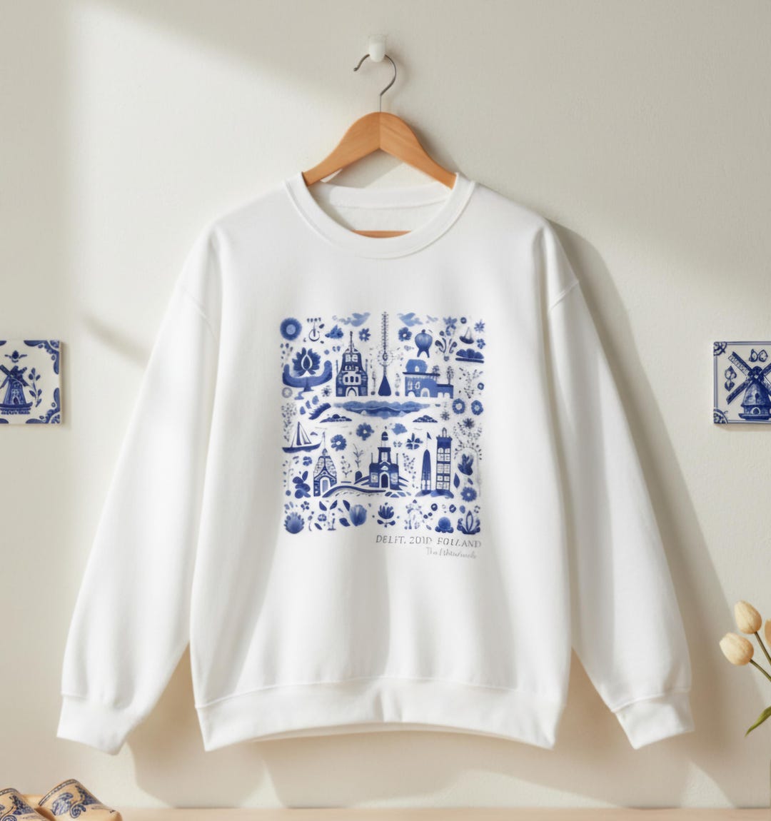 Delft Blue Holland Sweatshirt • Dutch Tile Print Crewneck • Netherlands ...