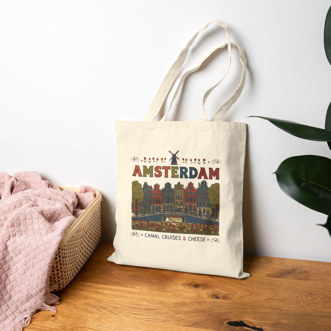 Amsterdam Tote Bag With Vintage Canal Houses | Netherlands Travel Gift ...