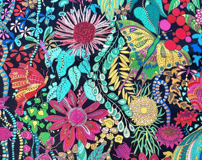 Sally Kelly, Twilight Dance Black, Bold Floral, Windham Fabric, Cotton ...