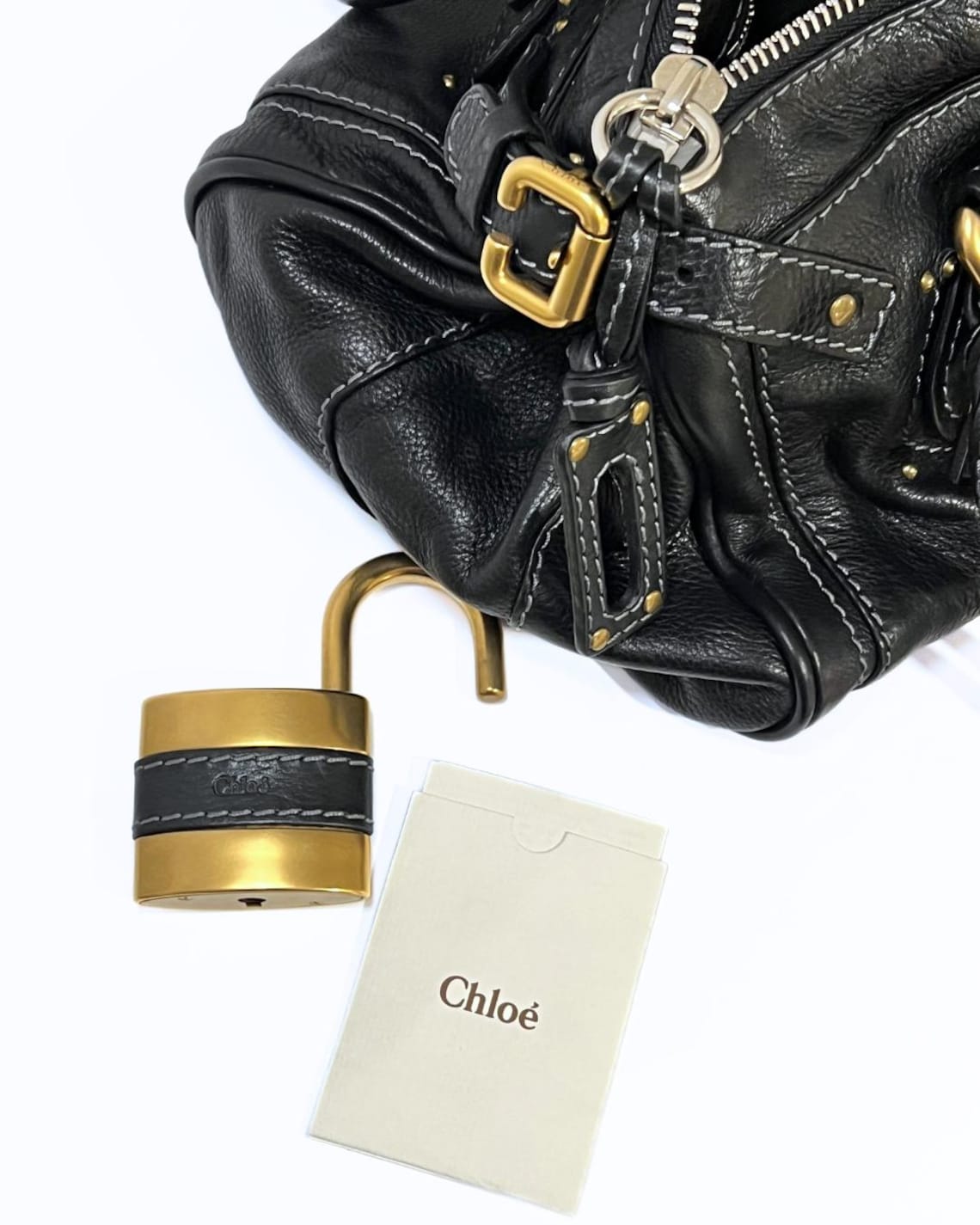 Chloe Paddington Lock Black Leather Shoulder Handbag, 2000s, Preloved ...