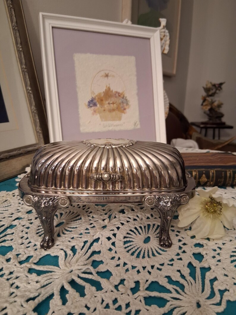 Antique Ornate FB Roger's Silver Plate Roll Top Butter Dish With Glass ...