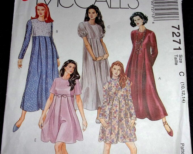 Mccall's Sewing Pattern 7271 Pleated Mini Maxi Empire Swing Dress With Long or Short Sleeves ...