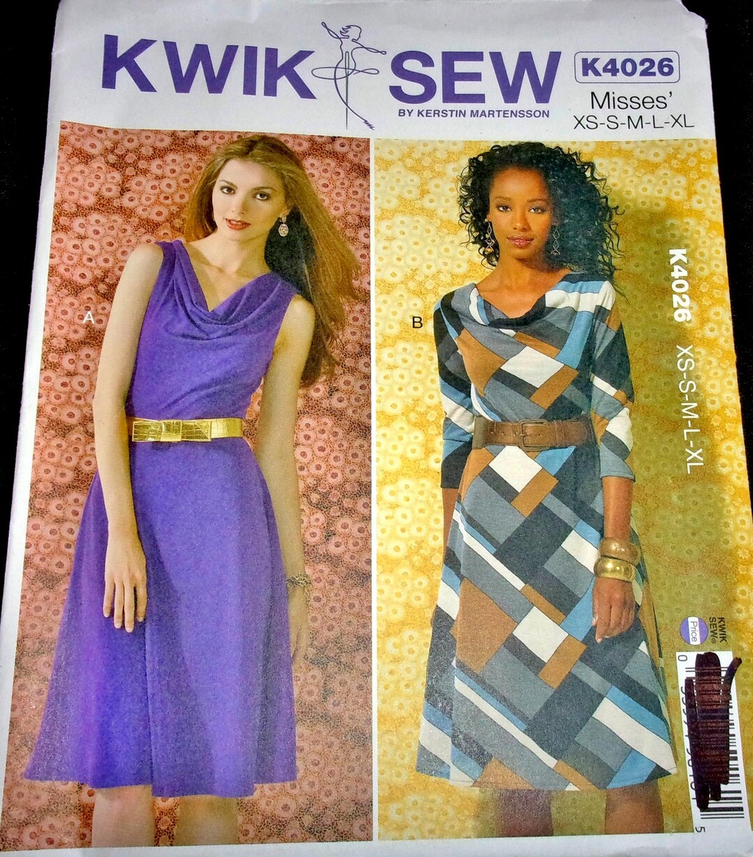 Kwik Sew Sewing Pattern K4026 A-line Knit Dress Draped Front Neckline ...