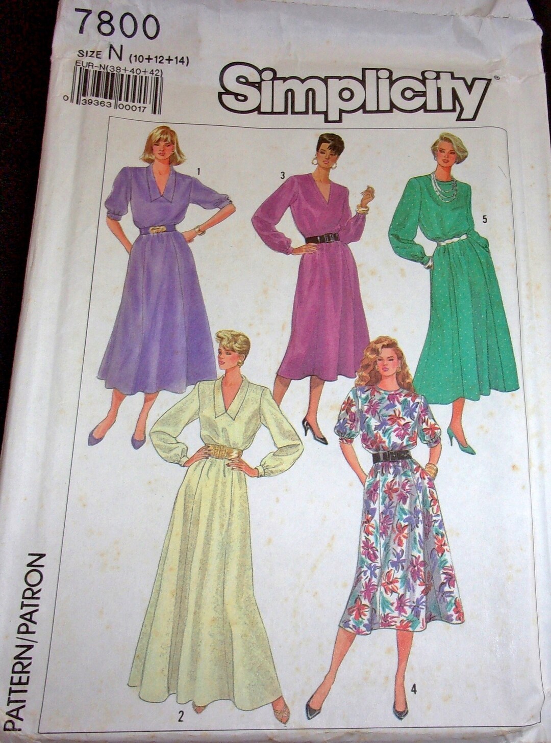 Vtg 1980s Simplicity Sewing Pattern 7800 Dress Maxi Sleeve Length and ...