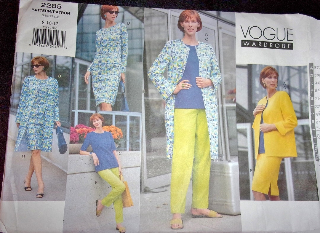 Vogue Wardrobe Sewing Pattern 2285 Top Dress Duster Jacket Skirt Pants ...