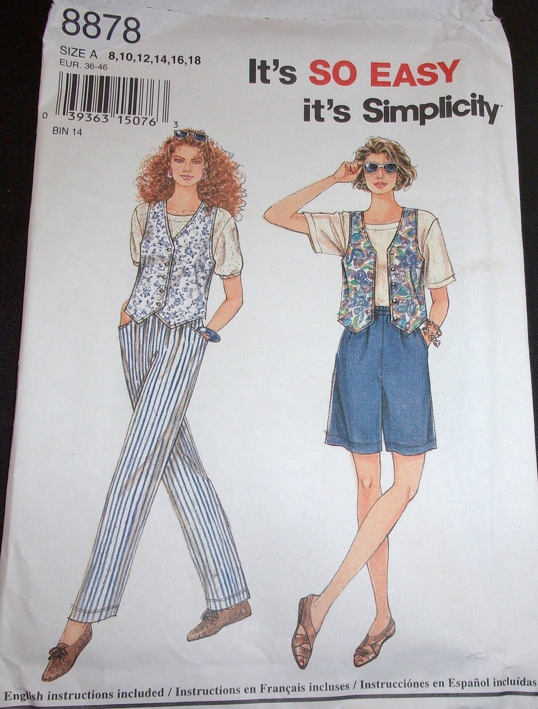 Simplicity Sewing Pattern 8878 Vest Pants Shorts Misses Women's ...