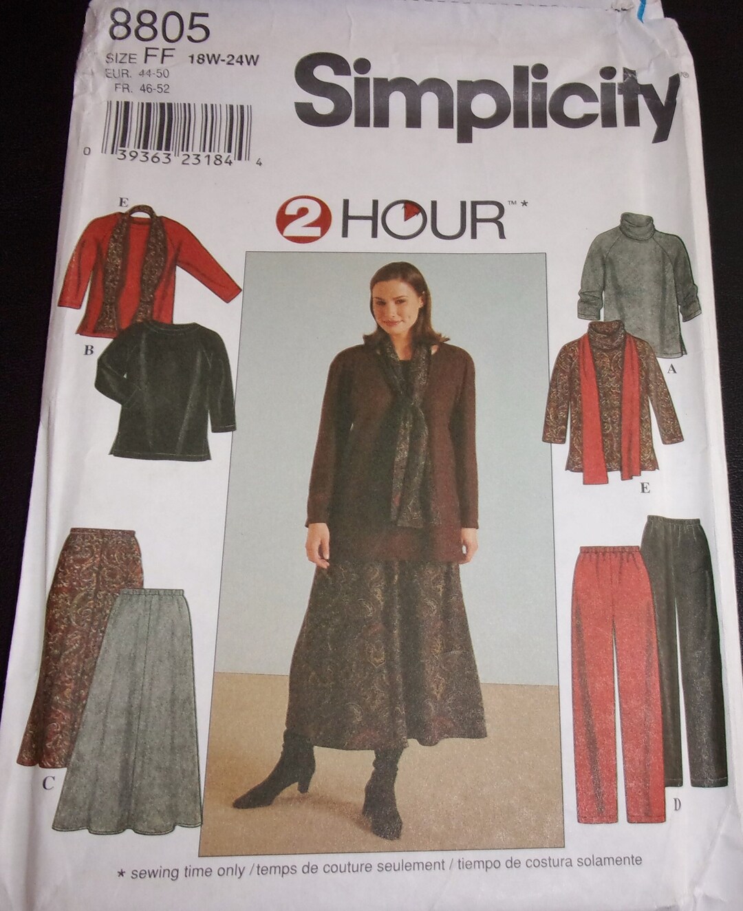 Simplicity 2 Hour Sewing Pattern 8805 Long Sleeve Top Maxi Skirt Pants ...