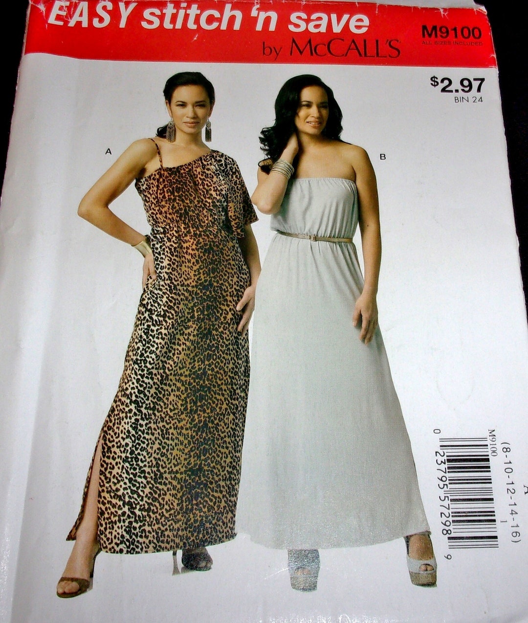 Mccall's Stitch N Save Sewing Pattern M9100 Maxi Caftan Dress Strapless ...