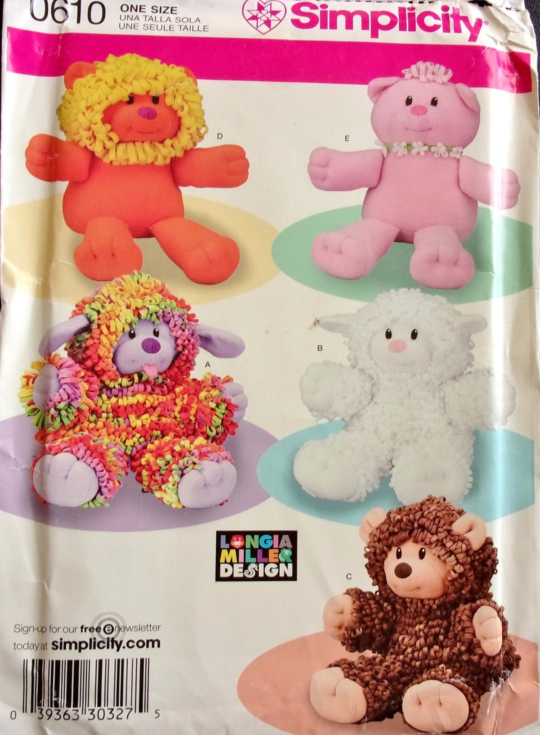 Simplicity Longia Miller Sewing Pattern 0610/4222 Loopy Stuffies Puppy ...