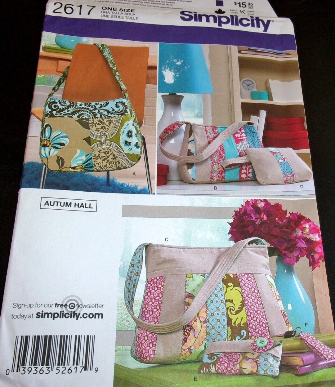 Simplicity Autum Hall Sewing Pattern 2617 Color Block Tote Bag Purse ...