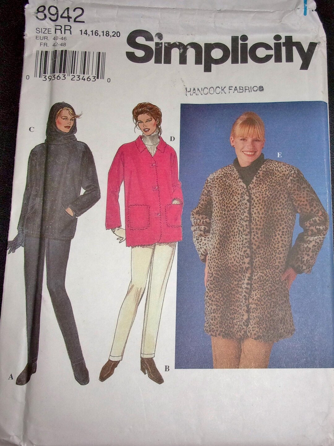 Simplicity Sewing Pattern 8942 Coat Jacket Top Pants Optional Stirrups ...