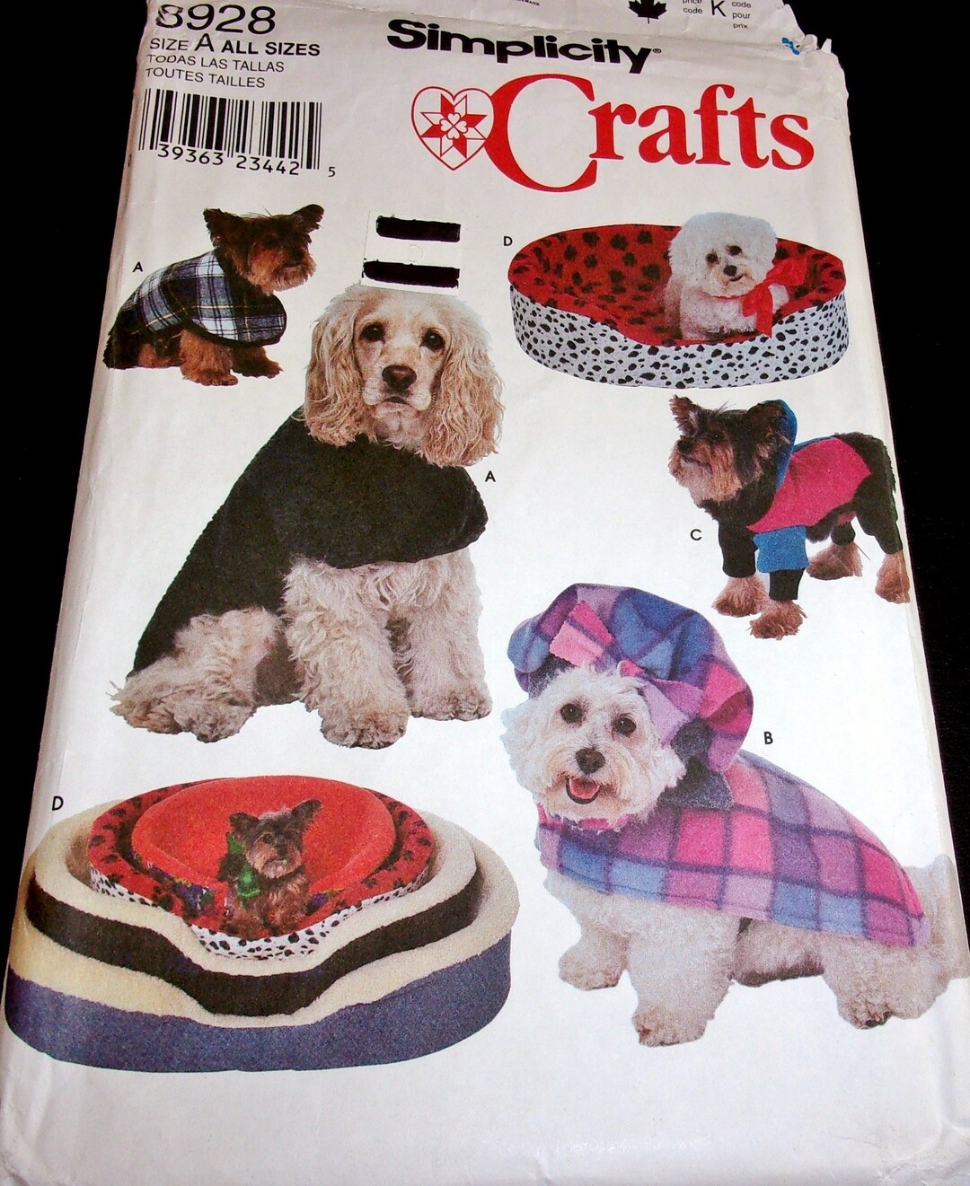 Simplicity Sewing Pattern 8928 Pet Accessories Bed Cover and Dog ...